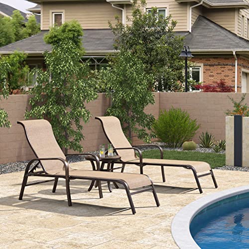 PURPLE LEAF Chaise Lounge Chairs for Outdoor 3 Pieces Cast Aluminum Sunbathing Lounge Chair for Patio Lawn Pool Luxury Tuscan Style Patio Lounge Chair(Khaki)
