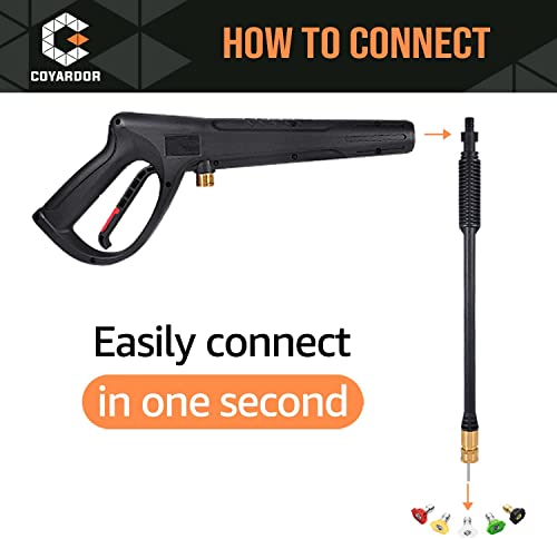 coyardor Pressure Washer Gun with Extension Wand & 5 Spray Nozzle Tips, M22-14mm & M22-15mm Fitting Replacement for Ryobi, Karcher, Powerstroke, Greenworks, Husky, Raptor Blast, Electric Power Washer