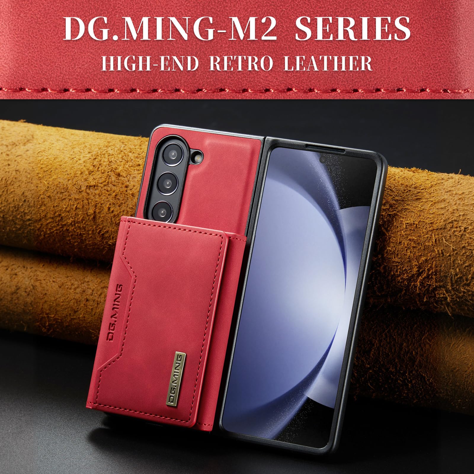 ZORSOME for Samsung Galaxy Z Fold 5 Wallet Case, 2 in 1 Detachable Leather Wallet Case for Samsung Galaxy Z Fold 5,Magnetic Wallet Protective Case with Stand + Card Holder,Red