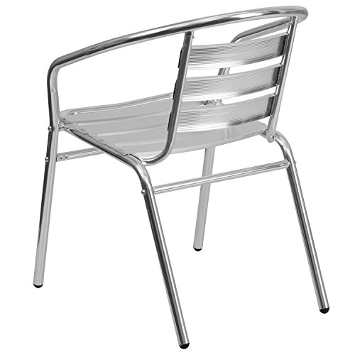 EMMA + OLIVER Aluminum Indoor-Outdoor Stack Chair with Triple Slat Back and Arms