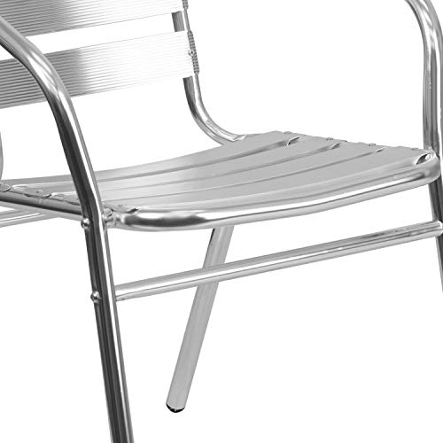 EMMA + OLIVER Aluminum Indoor-Outdoor Stack Chair with Triple Slat Back and Arms