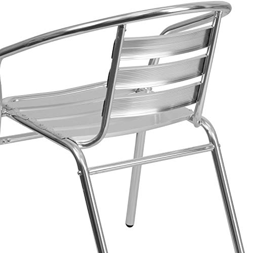 EMMA + OLIVER Aluminum Indoor-Outdoor Stack Chair with Triple Slat Back and Arms