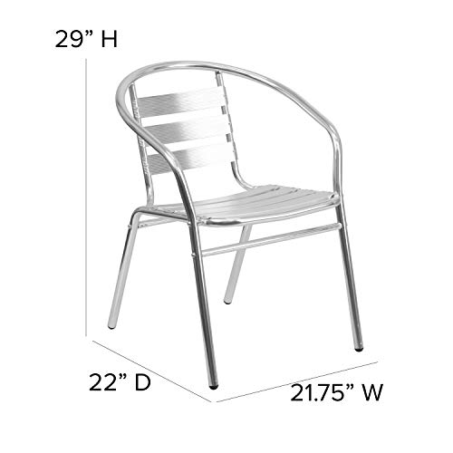 EMMA + OLIVER Aluminum Indoor-Outdoor Stack Chair with Triple Slat Back and Arms