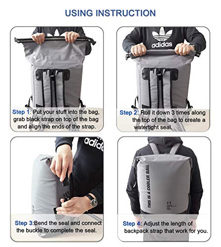Yodo 20L Waterproof Dry Bag Roll Top Floating Insulated Cooler Backpack for Travel, Boating, Kayaking, Swimming, Fishing, Camping,Beach,Gray