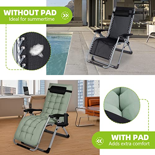 Polar Aurora Zero Gravity Chair, Outdoor Adjustable Padded Lounge Chairs with Detachable Cushion, Removable Headrest and Cup Holder, Premium Durable Folding Portable Recliner Supports Over 330 LBS