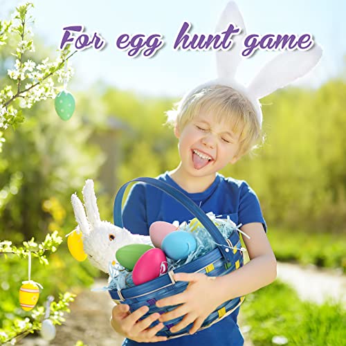 6 Pcs Easter Bamboo Basket with 24 Pcs Plastic Eggs and 480g Raffia Paper Grass, Handmade Woven Easter Basket with Handle for Egg Hunting, Picnic and Party Favors