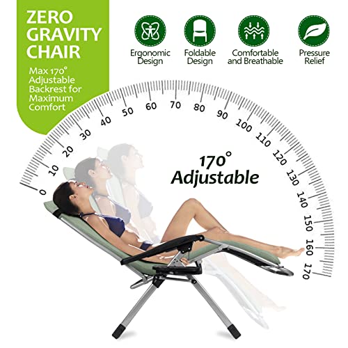 Polar Aurora Zero Gravity Chair, Outdoor Adjustable Padded Lounge Chairs with Detachable Cushion, Removable Headrest and Cup Holder, Premium Durable Folding Portable Recliner Supports Over 330 LBS