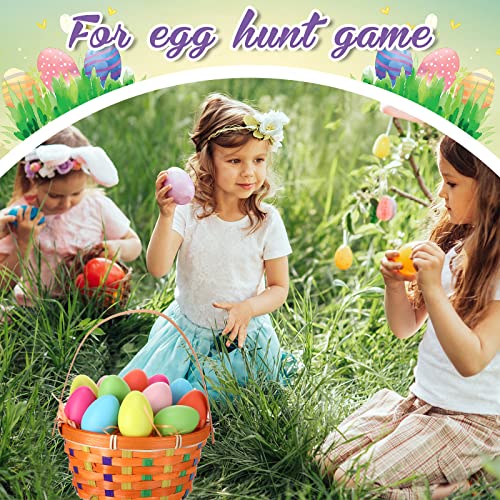 6 Pcs Easter Bamboo Basket with 24 Pcs Plastic Eggs and 480g Raffia Paper Grass, Handmade Woven Easter Basket with Handle for Egg Hunting, Picnic and Party Favors