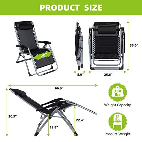 Polar Aurora Zero Gravity Chair, Outdoor Adjustable Padded Lounge Chairs with Detachable Cushion, Removable Headrest and Cup Holder, Premium Durable Folding Portable Recliner Supports Over 330 LBS