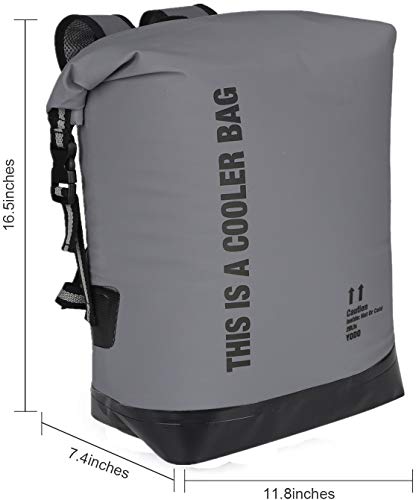 Yodo 20L Waterproof Dry Bag Roll Top Floating Insulated Cooler Backpack for Travel, Boating, Kayaking, Swimming, Fishing, Camping,Beach,Gray