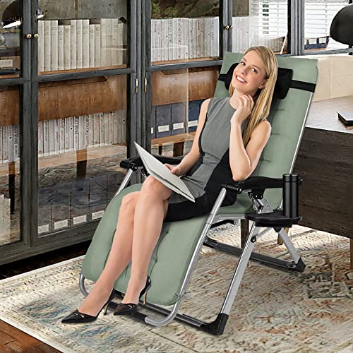 Polar Aurora Zero Gravity Chair, Outdoor Adjustable Padded Lounge Chairs with Detachable Cushion, Removable Headrest and Cup Holder, Premium Durable Folding Portable Recliner Supports Over 330 LBS