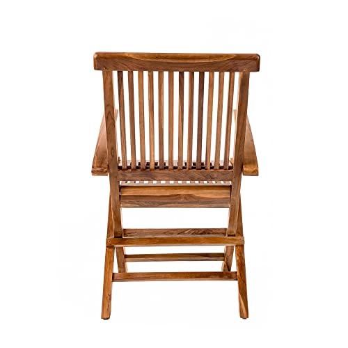 The Teaky Hut Teak Wood Water-Resistant Folding Armchair - Fully Assembled Foldable Chair, Great for Outdoor, Indoor, Dining Room, Kitchen, Patio, Bistro Use