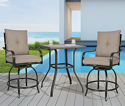 Ulax Furniture Outdoor Swivel Counter Stools Patio Bar Chairs with 100% Olefin Cushion (Set of 4)