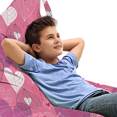 Lunarable Love Lounger Chair Bag, Natural Theme Abstract Hearts Pattern Leaves Romantic Nature Art, High Capacity Storage with Handle Container, Lounger Size, Pastel Pink and Pale Purple