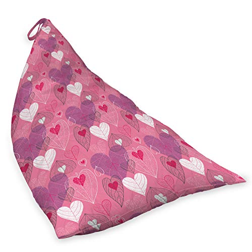 Lunarable Love Lounger Chair Bag, Natural Theme Abstract Hearts Pattern Leaves Romantic Nature Art, High Capacity Storage with Handle Container, Lounger Size, Pastel Pink and Pale Purple