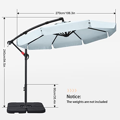 COOSHADE Offset Hanging Patio Umbrella Cantilever Umbrella 9FT Outdoor Market Umbrella with Crank & Cross Base for Garden, Deck, Backyard, Pool and Beach(Grey)