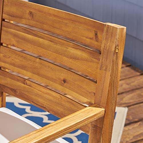 Great Deal Furniture Arely Outdoor Acacia Wood Dining Chairs, Sandblast Natural and Cream (Set of 2)