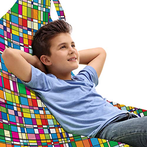 Lunarable Geometric Lounger Chair Bag, Modern Energetic Illustration with Colorful Squares Contemporary Design Art Print, High Capacity Storage with Handle Container, Lounger Size, Multicolor