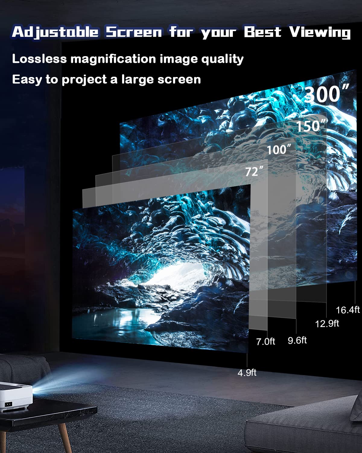NIKISHAP Projector with WiFi and Bluetooth, Small Projector 4K Outdoor Movie Projector Short Throw, Smart Phone 1080P Projector Compatible with HDMI, VGA, USB, TV Stick, iOS, Android, PC, Laptop