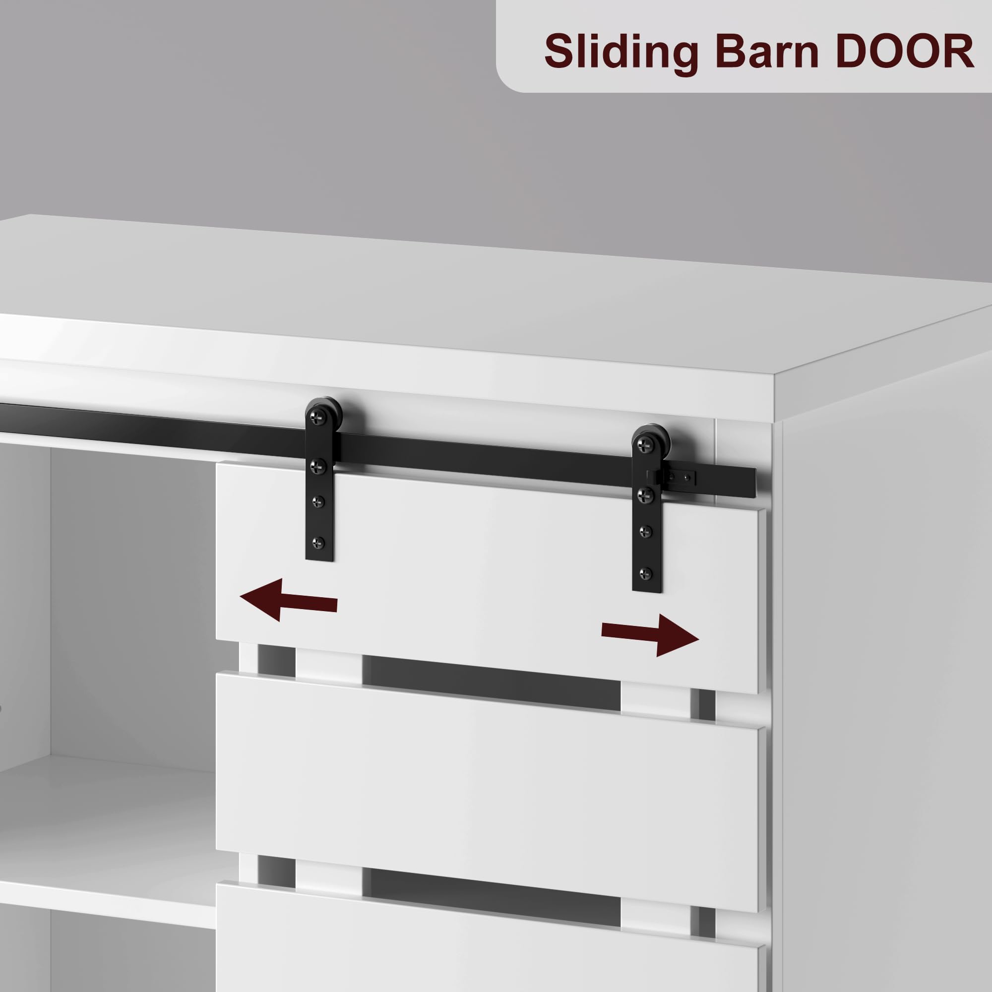 BOTLOG Tall Kitchen Pantry, Large Wood Storage Cabinet with Sliding Barn Door and Adjustable Shelves, Tall Freestanding Cupboard for Dining Room, Living Room, Laundry, White