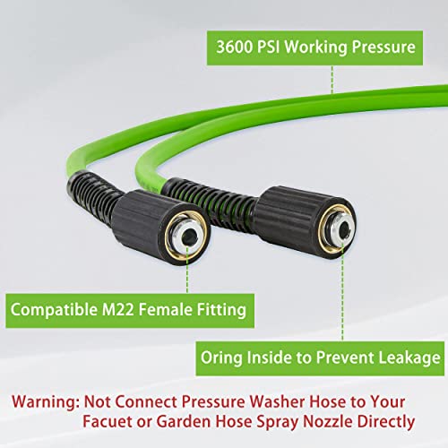 PWACCS Pressure Washer Hose for Power Washer β 3600 PSI Kink Resistant Pressure Washing Extension Hose 50 FT x 1/4" β Universal Electric Power Wash Hose for Replacement β Compatible with M22 Fittings
