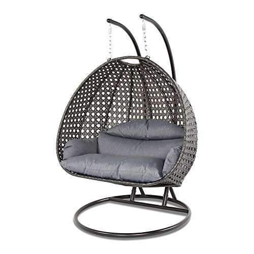 Island Galeยฎ Luxury 2 Person Outdoor, Patio, Hanging Wicker Swing Chair ๐๐๐๐๐๐๐๐๐๐๐๐ ((2 Person) X-Large-Plus, Charcoal Rattan/Charcoal Cushion with Free Cover $128 Value)