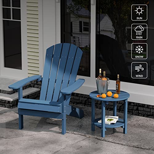 YEFU Adirondack Side Table, Double Outdoor Side Table, Poly Lumber end Table, Weather Resistant for Indoor, Patio, Pool, Porch, Backyard-Navy
