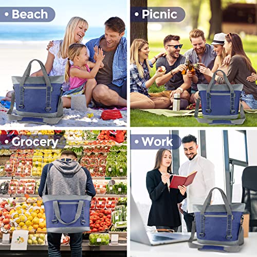 Nukuaaot Large Insulated Cooler Bag 35 Cans,Insulated Reusable Grocery Bag with Shoulder Strap,Leak-Proof Soft Cooler Bag for Travel, Beach, Camping Shopping Black Blue