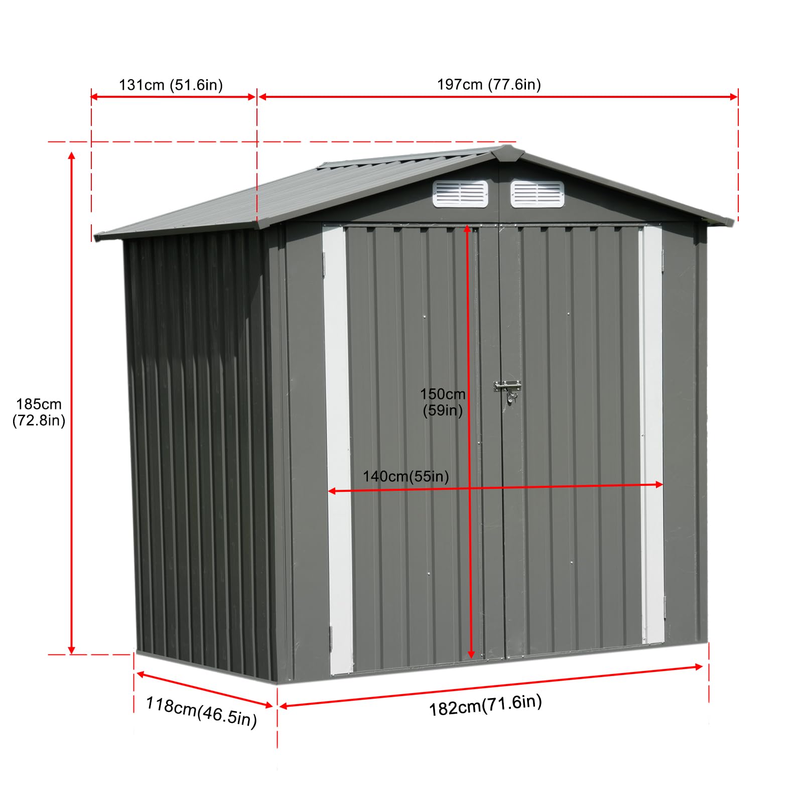 Metal Outdoor Storage Shed 6×4 FT with Double Lockable Doors, Heavy Duty Galvanized Large Garden Shed with Air Vent, Tool Sheds Storage House for Backyard Garden Patio Lawn-Dark Gray