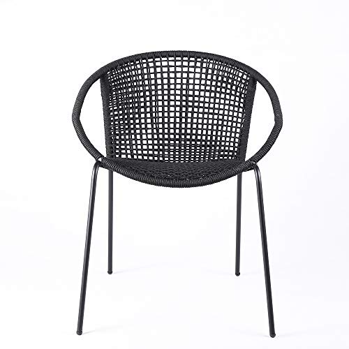 ARMEN LIVING LCSNSIBL Snack Indoor Outdoor Stackable Steel Dining Chair with Black Rope-Set of 2