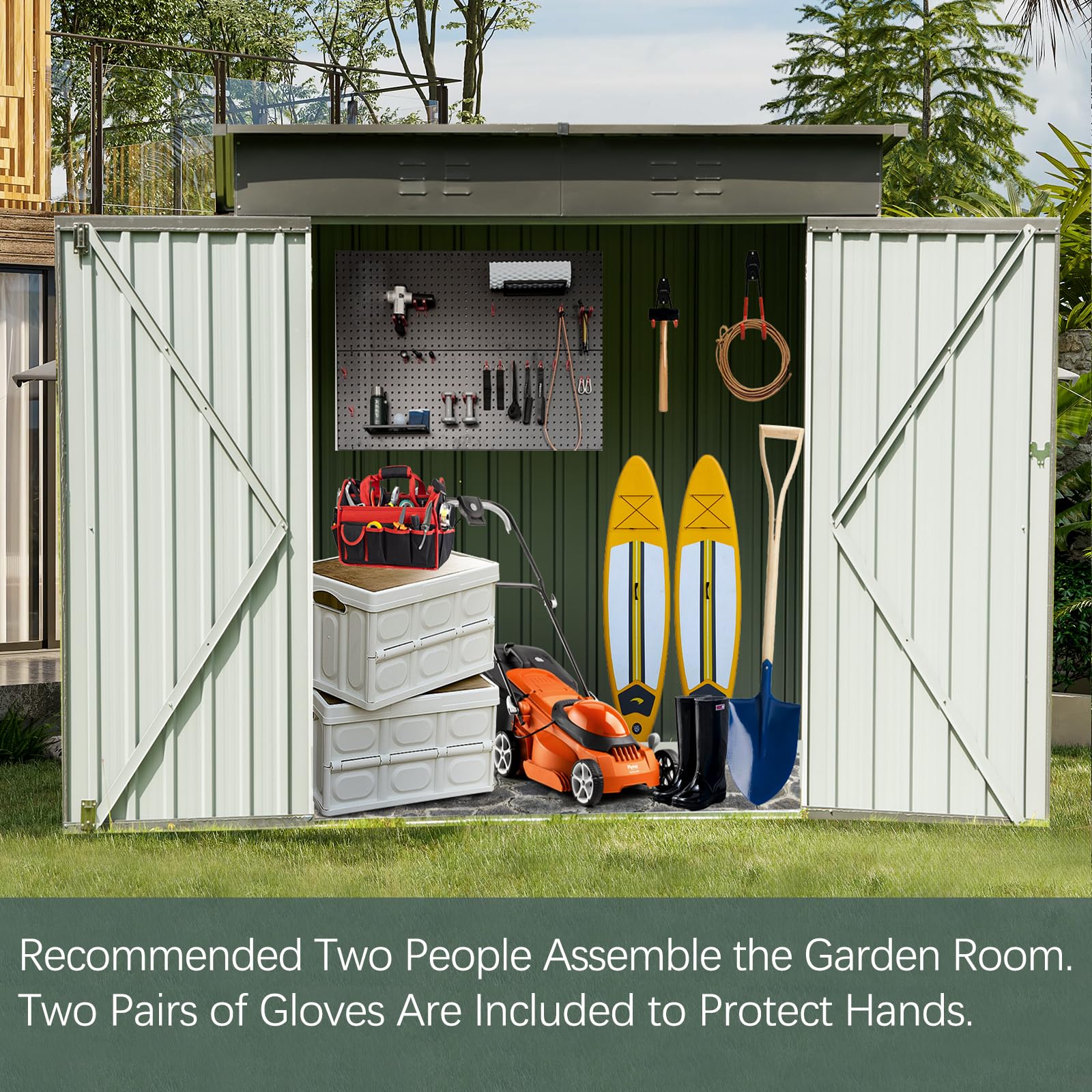 onesaimei 6×4 FT Outdoor Storage Shed, Waterproof Metal Tool Shed & Steel Garden Shed with Lockable Door for Backyard, Patio, Lawn