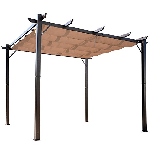 Outsunny 10' x 10' Outdoor Retractable Pergola Canopy, Aluminum Patio Pergola, Backyard Shade Shelter for Porch Party, Garden, Grill Gazebo - Brown