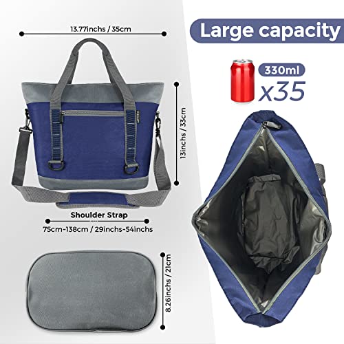 Nukuaaot Large Insulated Cooler Bag 35 Cans,Insulated Reusable Grocery Bag with Shoulder Strap,Leak-Proof Soft Cooler Bag for Travel, Beach, Camping Shopping Black Blue