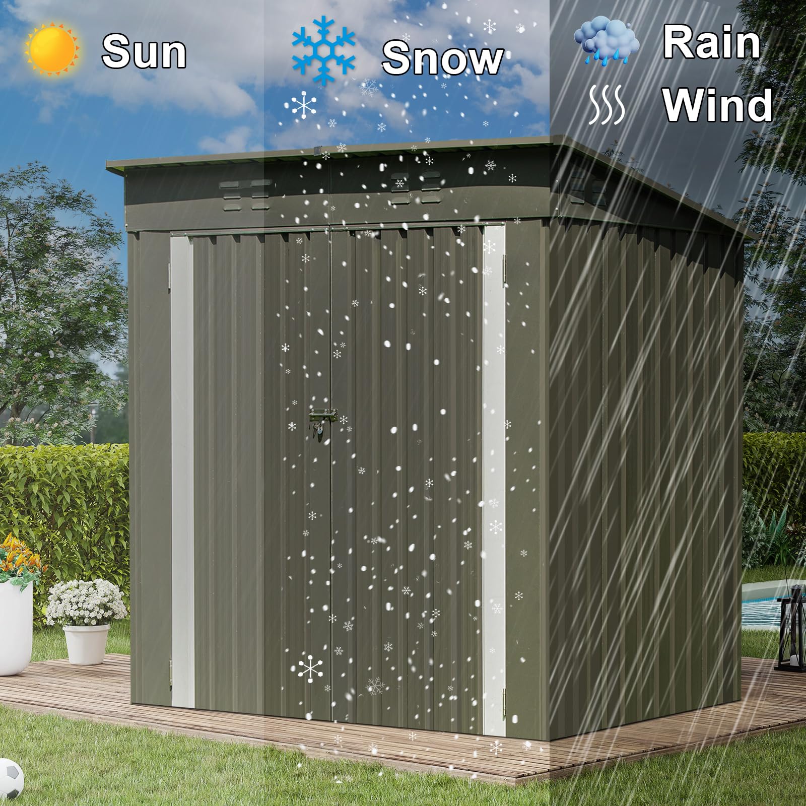 onesaimei 6×4 FT Outdoor Storage Shed, Waterproof Metal Tool Shed & Steel Garden Shed with Lockable Door for Backyard, Patio, Lawn