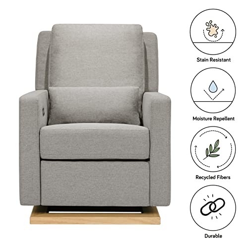 Babyletto Sigi Electronic Power Recliner & Glider with USB Port in Performance Grey Eco-Weave, Water Repellent & Stain Resistant, Greenguard Gold and CertiPUR-US Certified