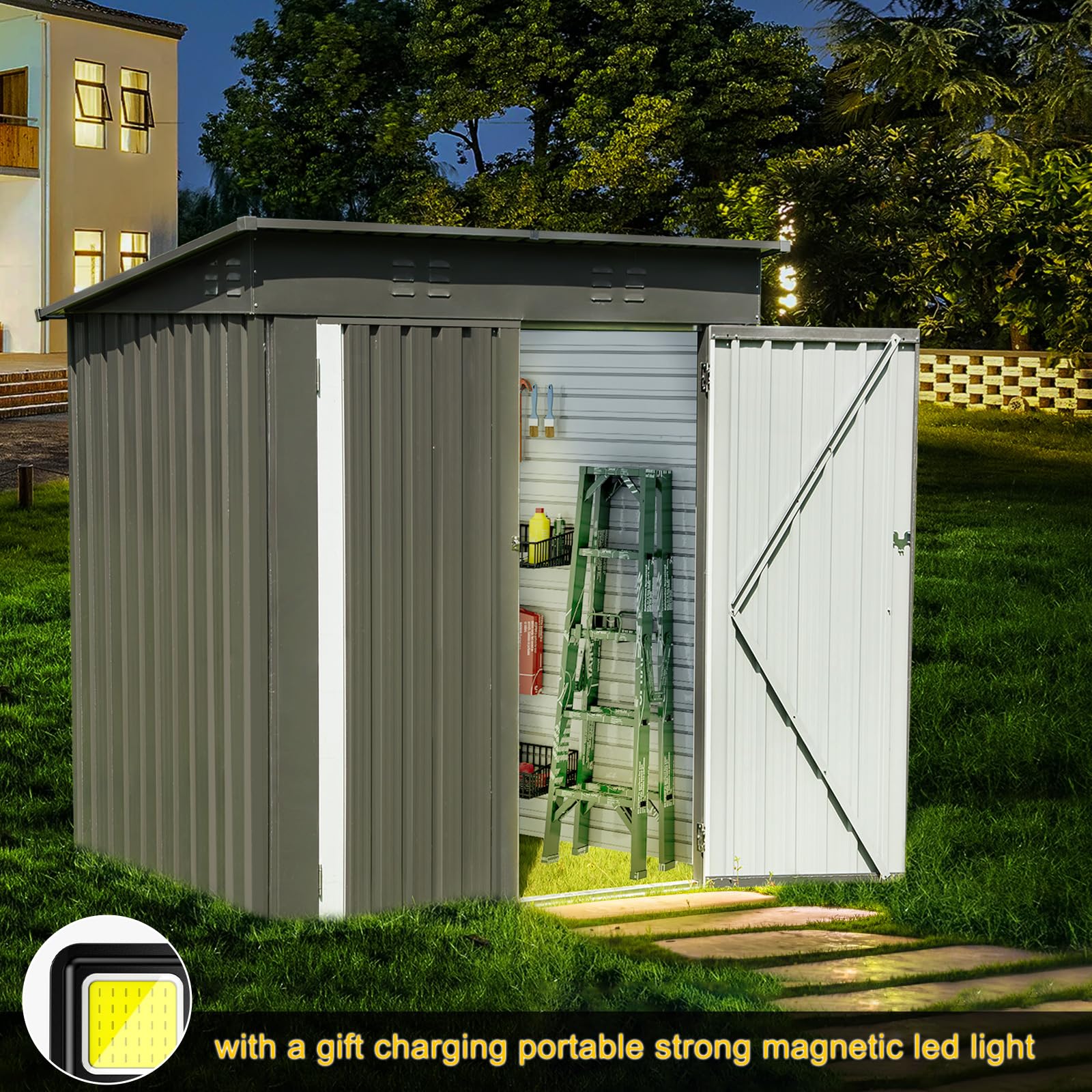 onesaimei 6×4 FT Outdoor Storage Shed, Waterproof Metal Tool Shed & Steel Garden Shed with Lockable Door for Backyard, Patio, Lawn