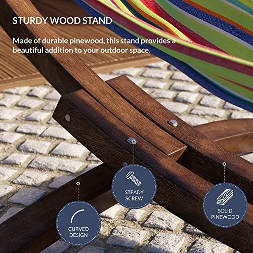 BELLEZE Double Cotton Hammock Bed with 10 ft Wooden Arc Outdoor Patio Hammock Stand, Tropical