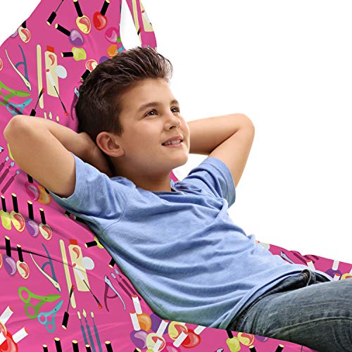 Lunarable Makeup Lounger Chair Bag, Beauty Cosmetic Products with Nail Polish Manicure Set Care for Hands Feminine Theme, High Capacity Storage with Handle Container, Lounger Size, Multicolor
