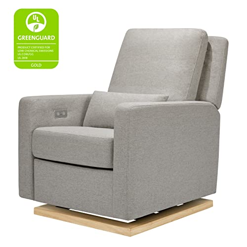 Babyletto Sigi Electronic Power Recliner & Glider with USB Port in Performance Grey Eco-Weave, Water Repellent & Stain Resistant, Greenguard Gold and CertiPUR-US Certified