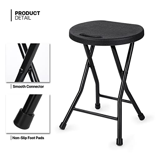 MoNiBloom Set of 6 Portable Folding Stools 18 Inch Lightweight Round Chairs with Handle for Home Garden Dorm or RV, 230 lbs Capacity, Black