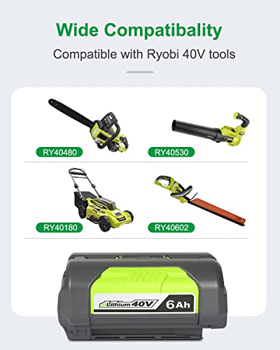 Amityke 6.0Ah 40V Battery Replacement for Ryobi 40V Battery OP4040 OP4026 OP4030 OP4050 OP4060A,Compatible with Ryobi 40-Volt Battery Power Tools