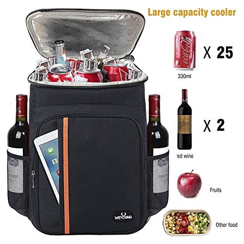 Cooler Backpack 25 Cans,Lunch Backpack,Leakproof Soft Cooler Bag to Beach Camping Hiking Picnic Work Lunch Travel for Men Women(Black)