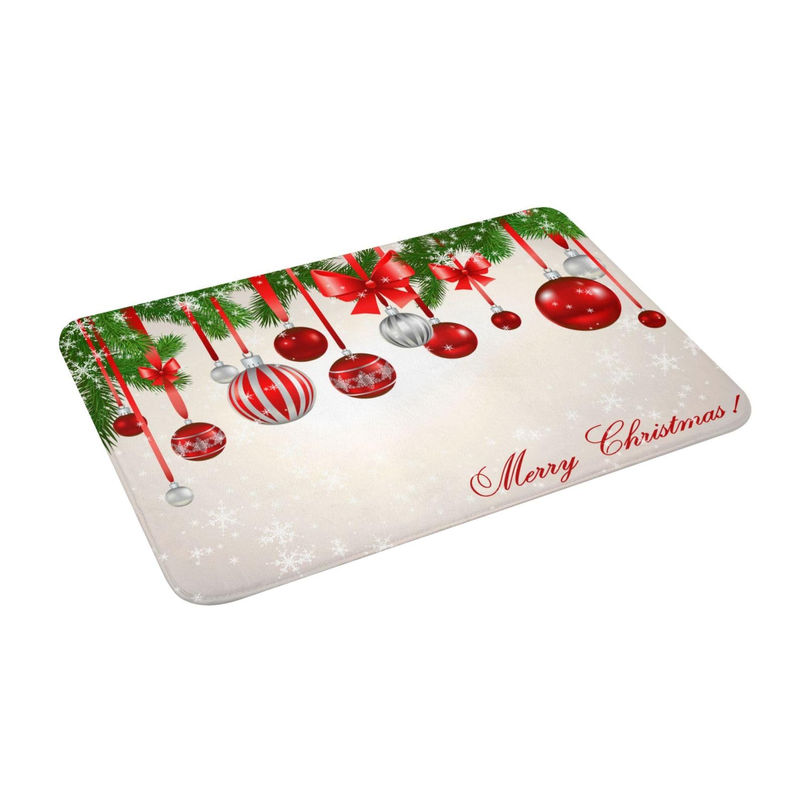 Bath Mat Fir Tree Red Ball Christmas Bathroom Rug Non Slip for Shower Soft Memory Foam 15.7 x 23.6 Inch Small Carpet Floor Runner Washable
