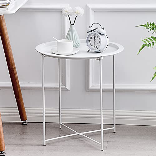 GadnRm Side Table, Outdoor Side Table , Sofa End Table Indoor Accent Table Round Metal Coffee Table ,Waterproof Removable Tray Table
