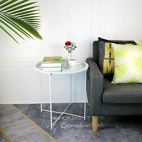GadnRm Side Table, Outdoor Side Table , Sofa End Table Indoor Accent Table Round Metal Coffee Table ,Waterproof Removable Tray Table