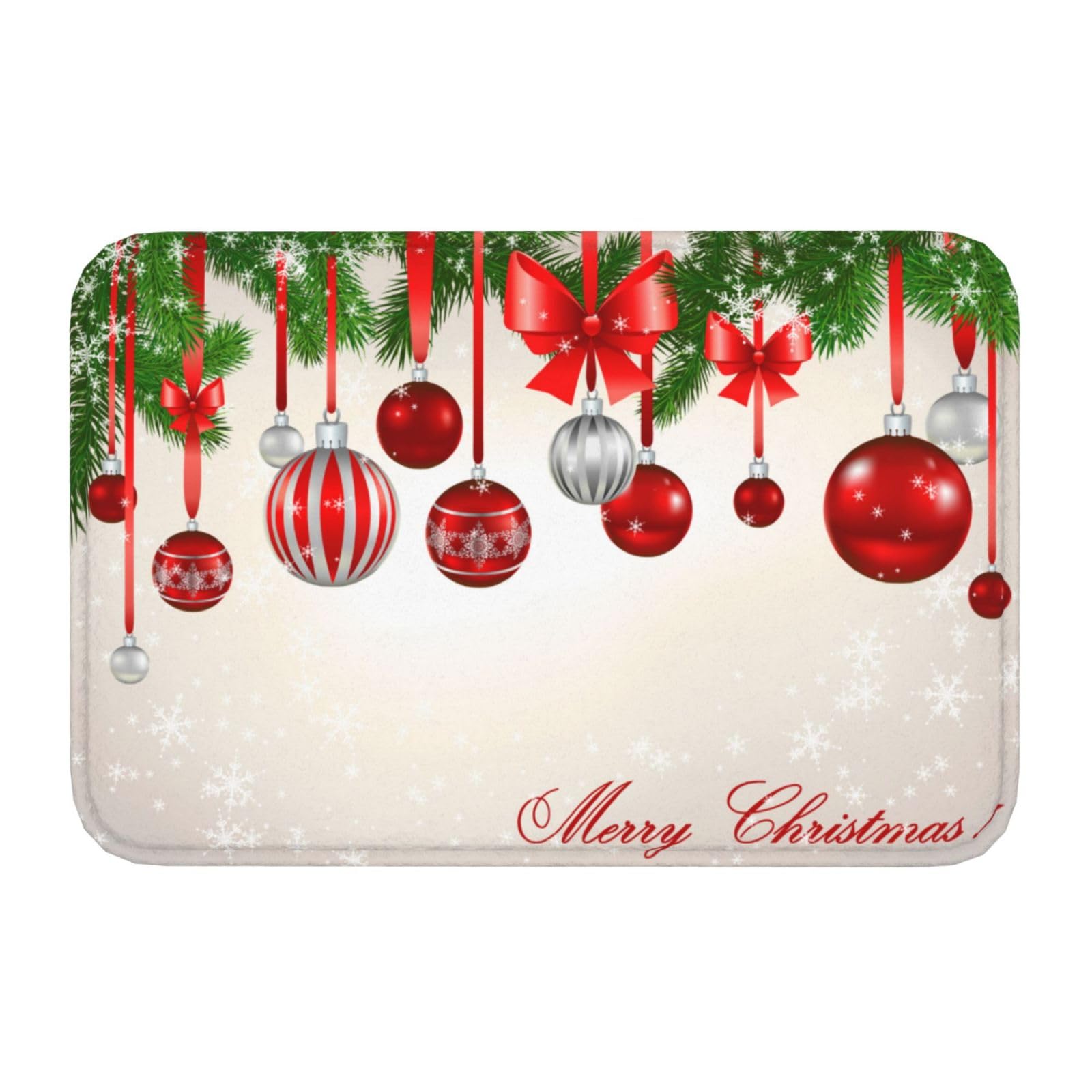 Bath Mat Fir Tree Red Ball Christmas Bathroom Rug Non Slip for Shower Soft Memory Foam 15.7 x 23.6 Inch Small Carpet Floor Runner Washable