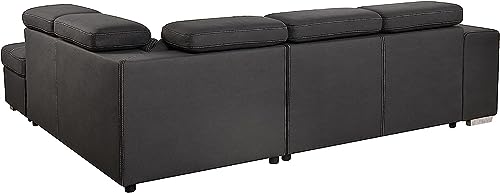 FULife 105" w L-Shaped Modular Reversible Sectional Corner Sofa with Pull Out Sleeper Bed,Adjustable Headrest,Storage Ottoman and 2 Stools,Multi-Functional Convertible Upholstered 5-Seat Sofá&Couch