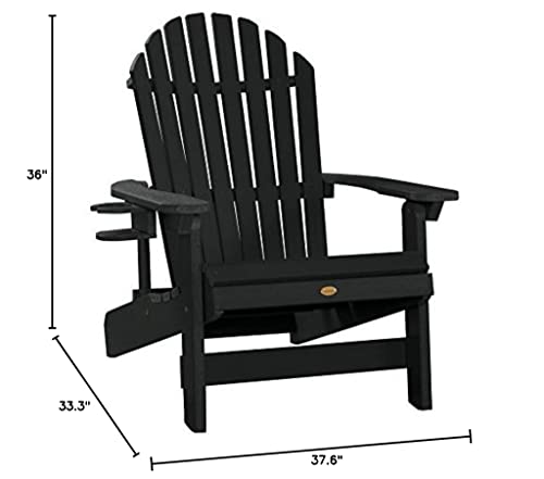 Highwood AD-KITKING1-BKE Hamilton King Size Folding & Reclining Adirondack Chair with Cup Holder, Black