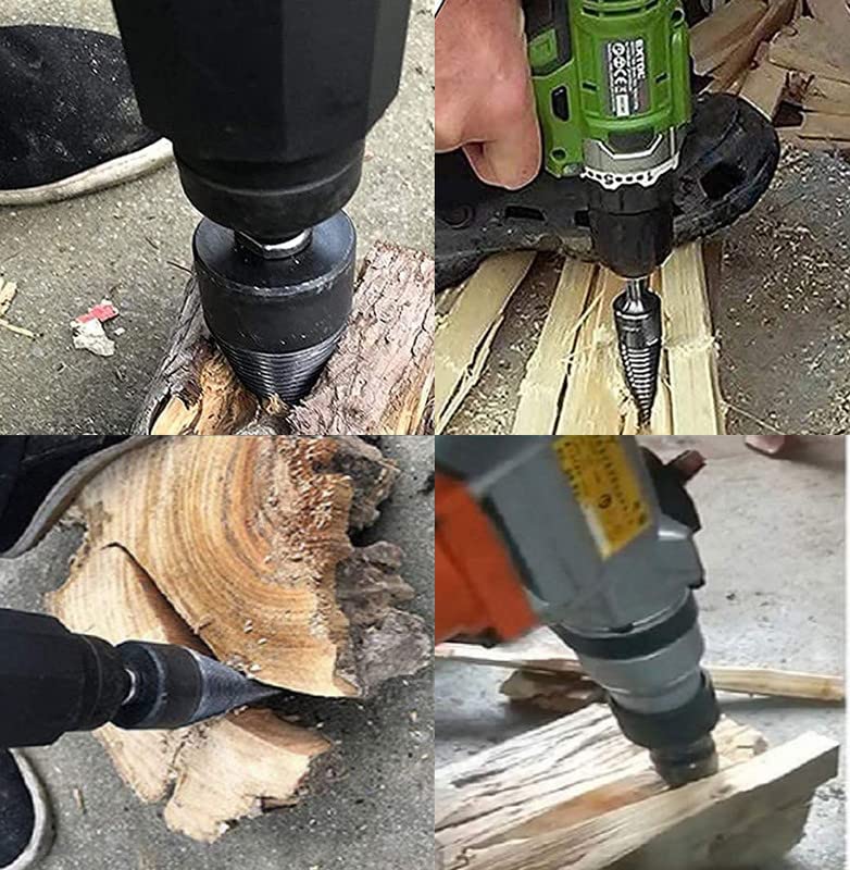 Firewood Log Splitter, 4PCS Wood Log Splitter Firewood Detachable Drill Bit Heavy Duty Electric Drills Screw Cone Driver Hex + Square + Round 32mm/1.26inch