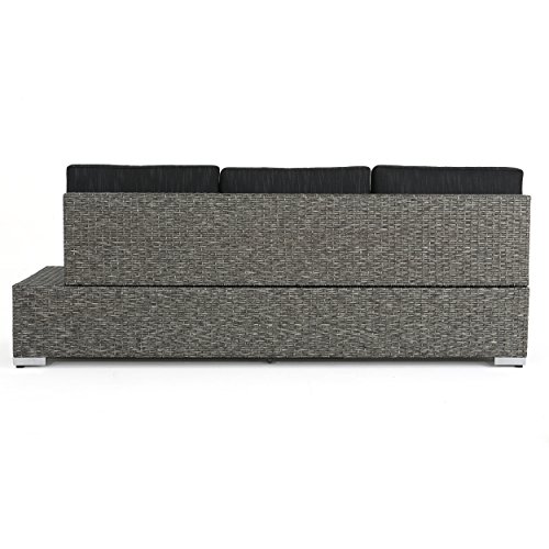 Christopher Knight Home Stuart | Outdoor 3 Seater Wicker Right Sofa, Mixed Black/Dark Grey Cushion